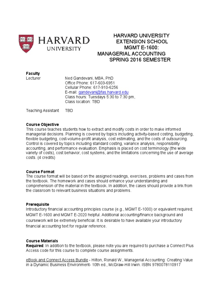 Managerial Accounting Course Overview | PDF | Academic Dishonesty ...