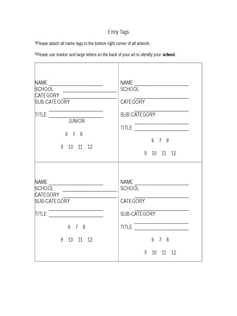 Artwork Entry Tag Instructions | PDF