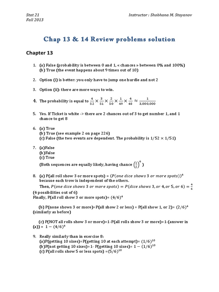 Chap13&14 Review Problems Solution | PDF | Applied Mathematics | Teaching Mathematics