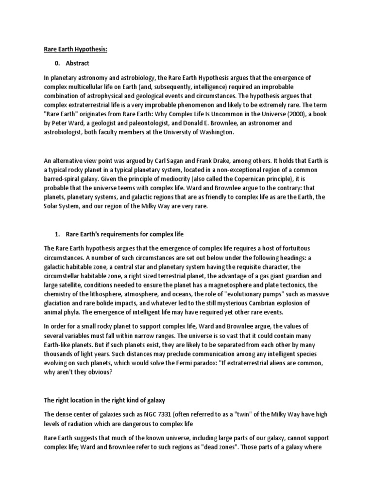 Rare Earth Hypothesis Pdf Planetary Habitability Earth Analog