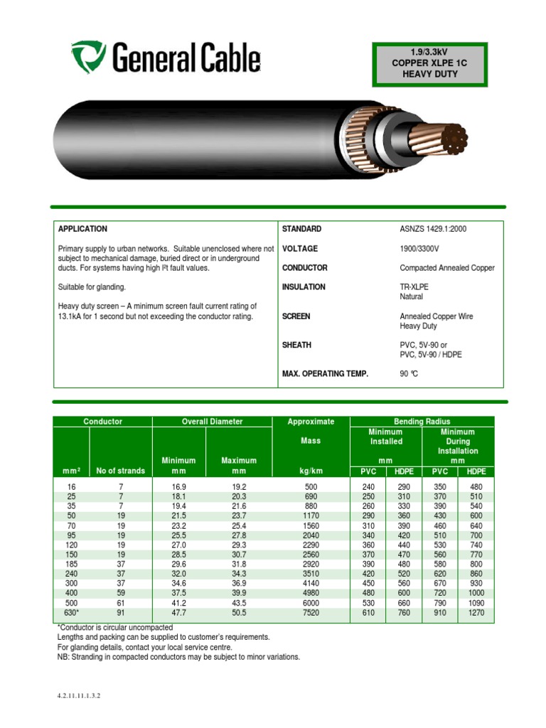 1c Cu Xlpe Pvc 1.9 (3.3) Kv Heavy Duty Cws | Cable | Electrical ...
