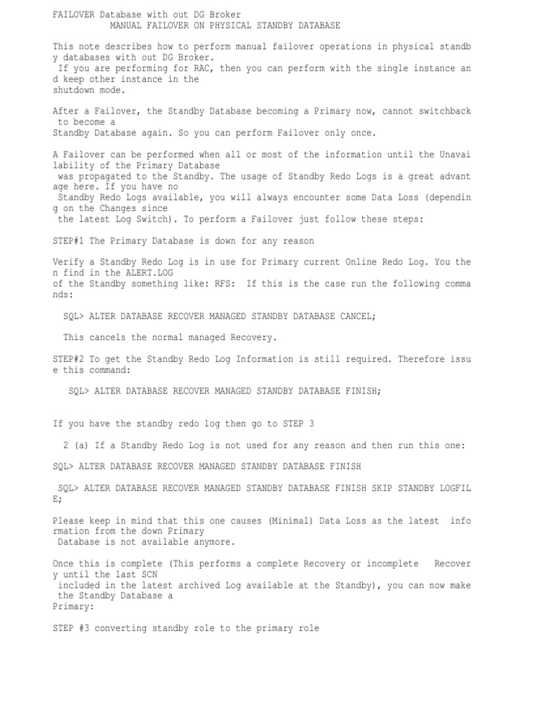 Failover Database Without DG Broker - Manual Failover On Physical ...