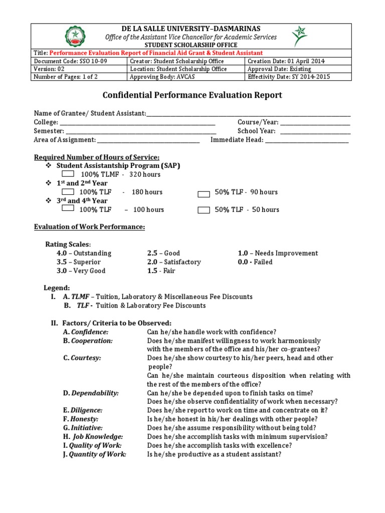 Confidential Performance Evaluation Report: de La Salle University ...