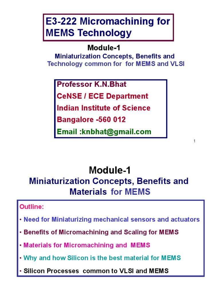 Introduction to Micromachining of Silicon for MEMS Technology: Benefits of Miniaturization ...