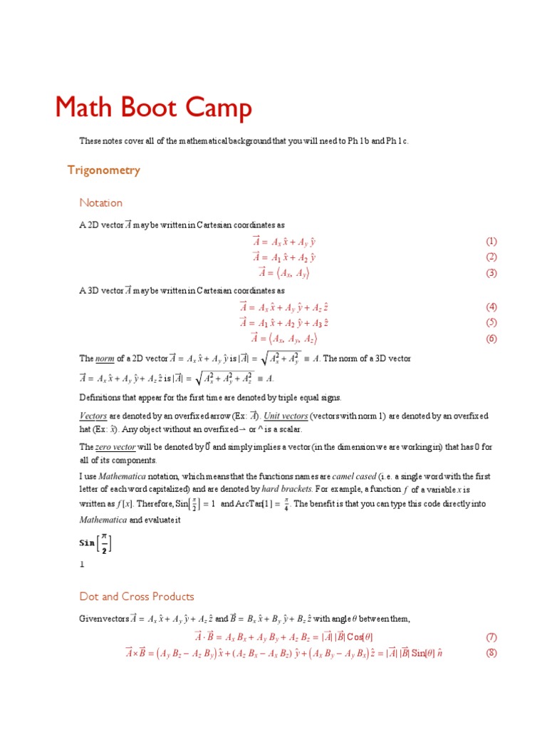 Math Boot Camp | PDF | Coordinate System | Derivative
