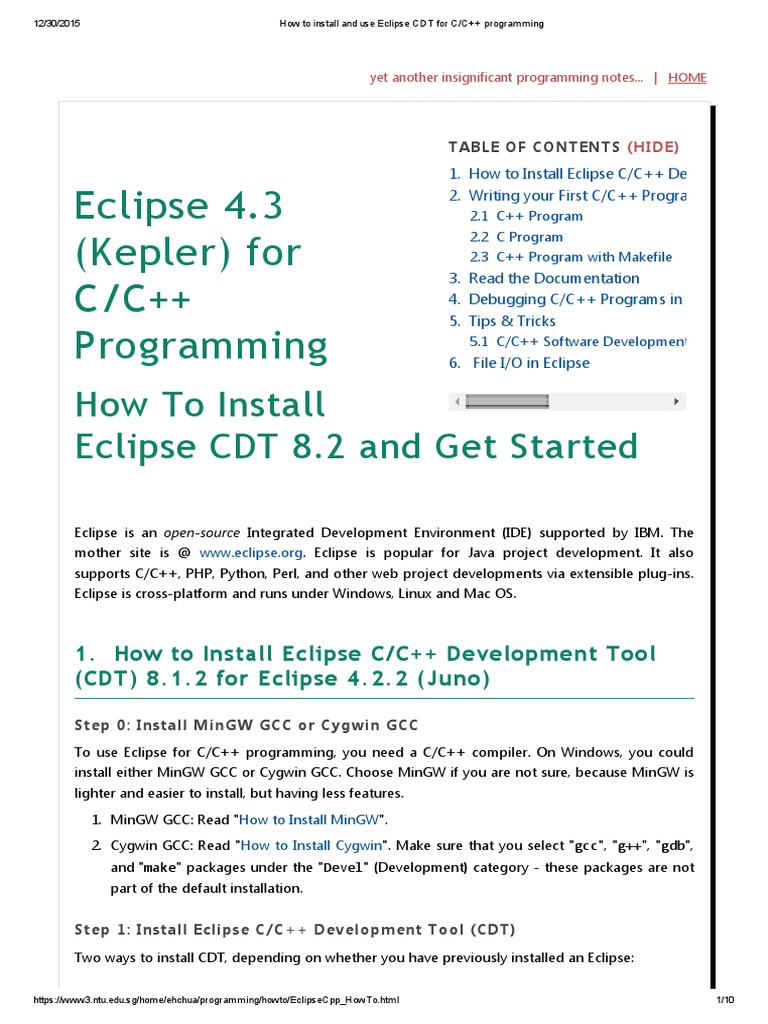 How To Install And Use Eclipse Cdt For C C Programming Pdf Pdf Eclipse Software 1912