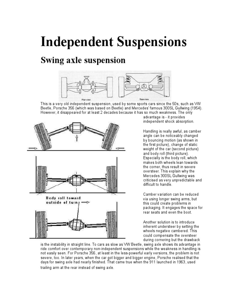 Independent Suspensions: Swing Axle Suspension | PDF | Suspension ...