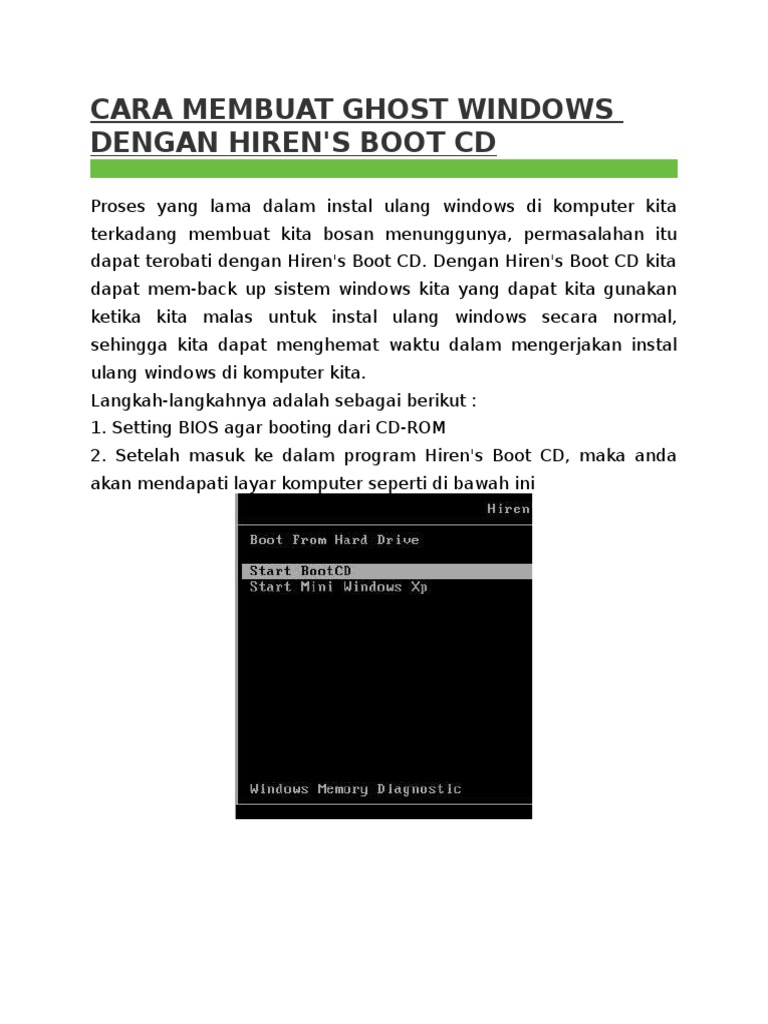 Cara Membuat Ghost Windows Dengan Hiren | PDF