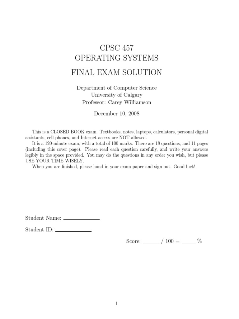 CPSC 457 Operating Systems Final Exam Solution | PDF | Cpu Cache | File ...