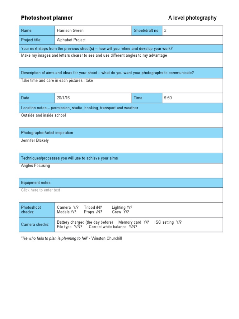 Alphabet Project Photoshoot Planner | PDF