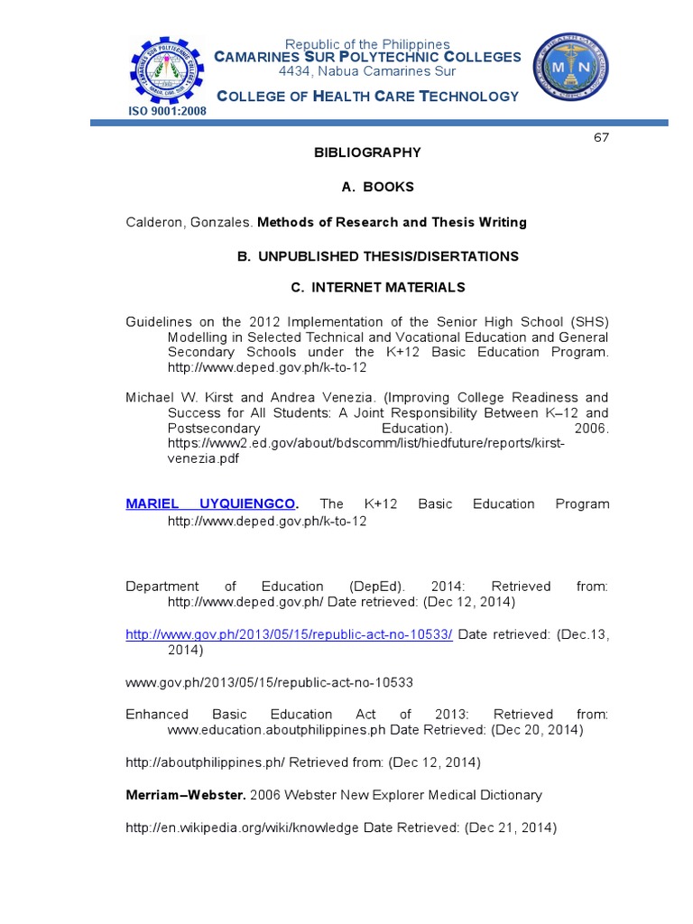 16 Bibliography Blank | PDF | Secondary School | Further Education