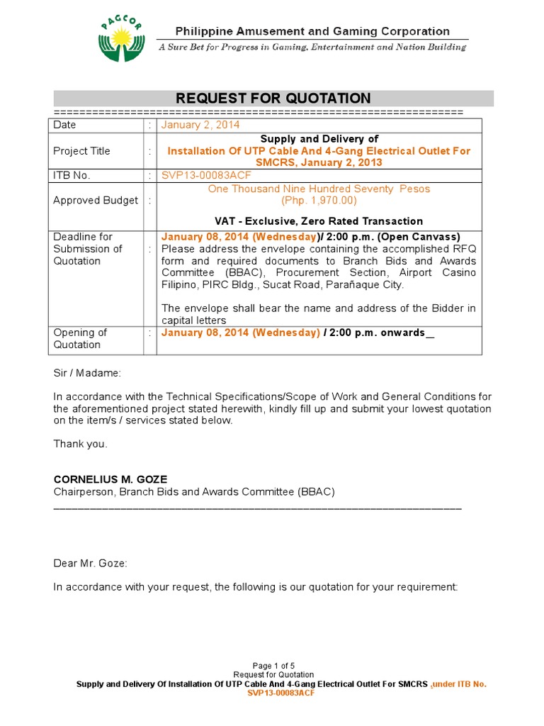RFQ-SVP-83-Installation of UTP Cable and 4-Gang Electrical Outlet For ...