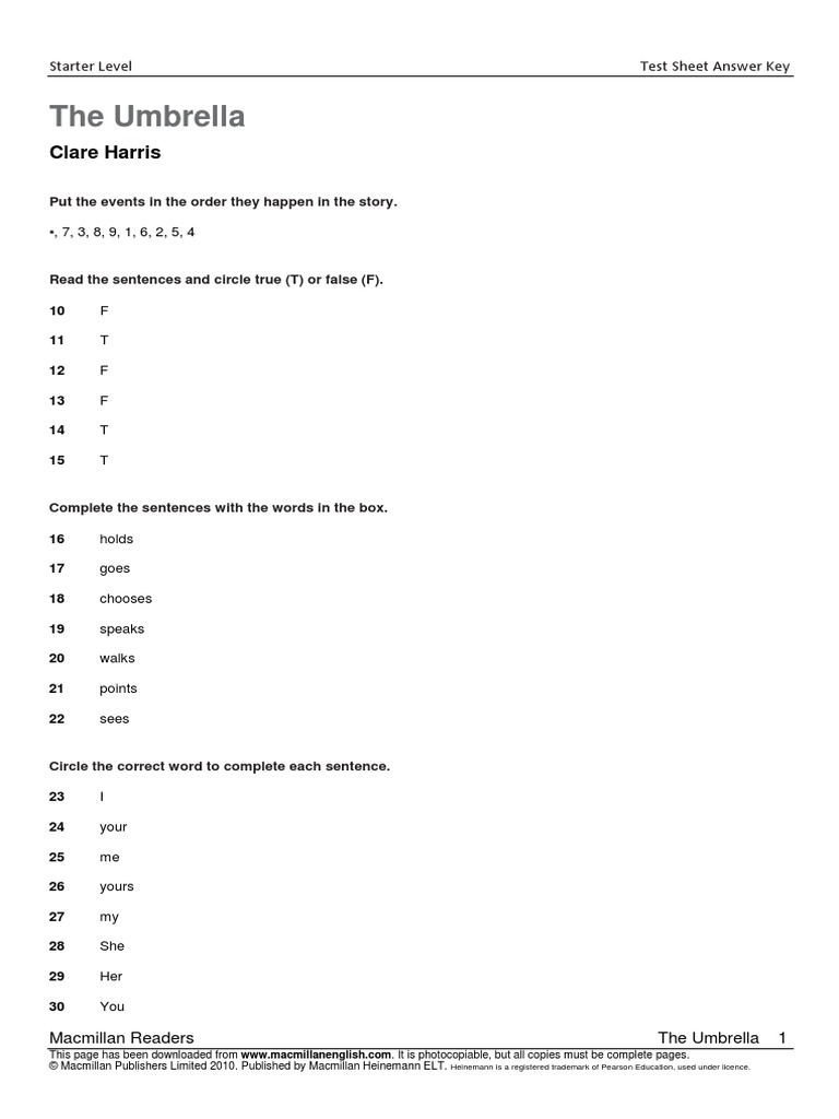 The Umbrella Test Answer Key | PDF