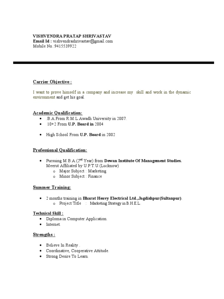 Vishvendra Pratap Shrivastav Resume | PDF