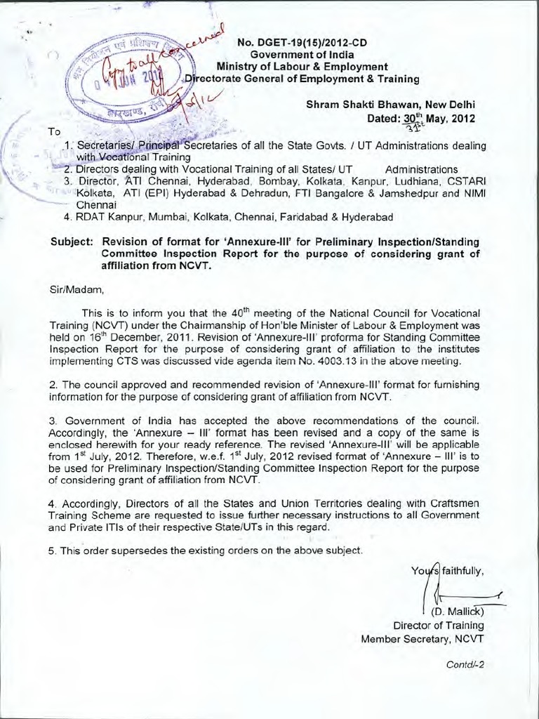 Form - Revised Annexure III For Affiliation of ITI PDF | PDF | Power Supply | Architect