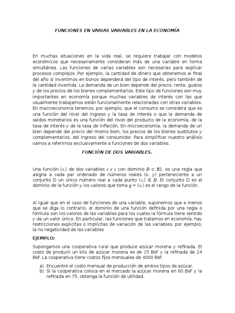 Funciones en Varias Variables en La Economía | PDF | Derivado | Función (Matemáticas)