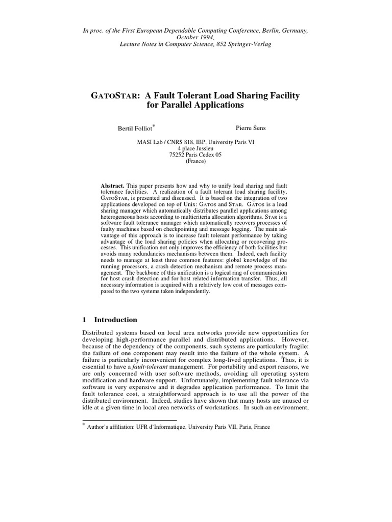 G S: A Fault Tolerant Load Sharing Facility For Parallel Applications | PDF | Fault Tolerance ...
