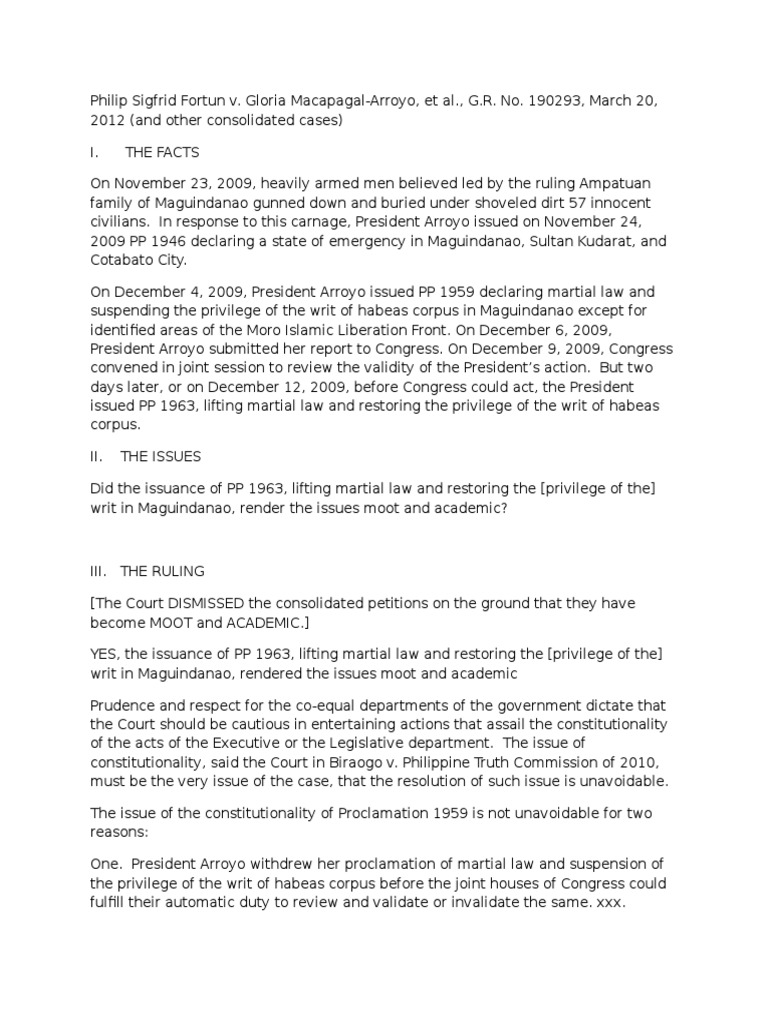 Philip Sigfrid Fortun v. Gloria Macapagal-Arroyo, Et Al | PDF | Martial ...