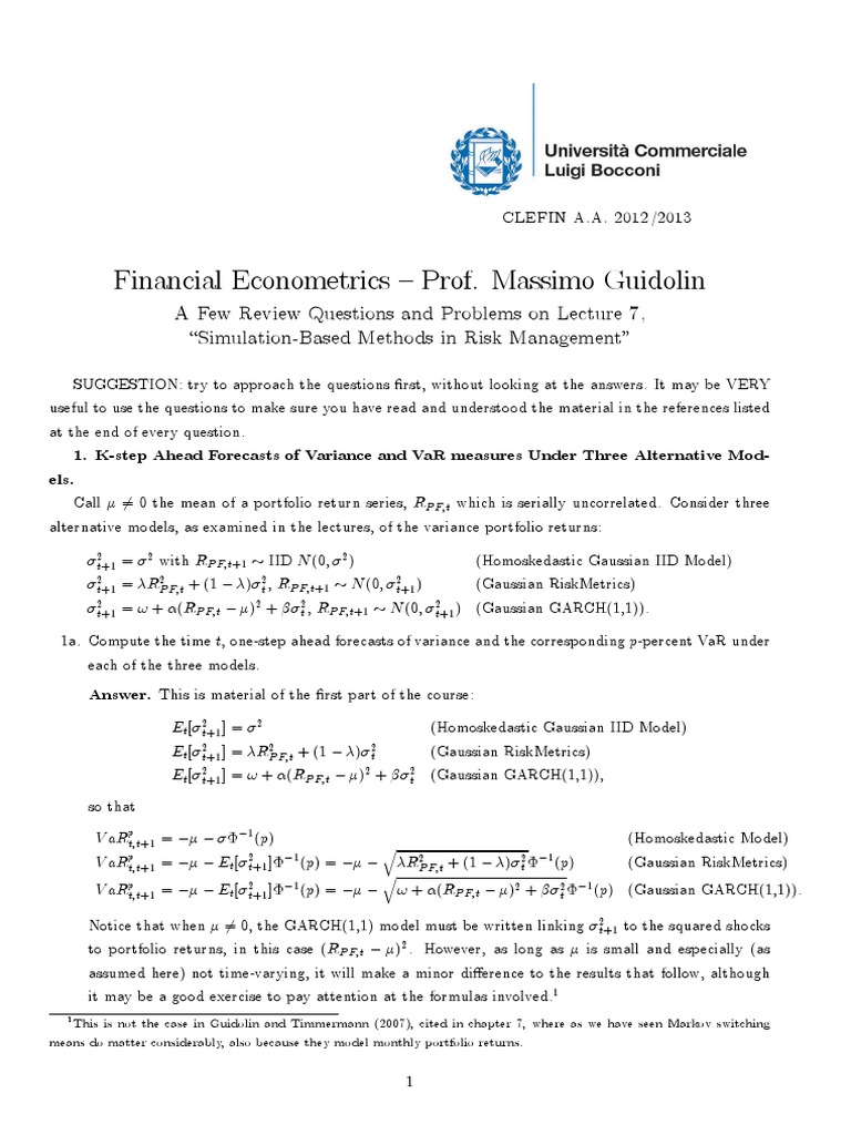 Financial Econometrics - Prof. Massimo Guidolin | PDF | Stationary Process | Normal Distribution