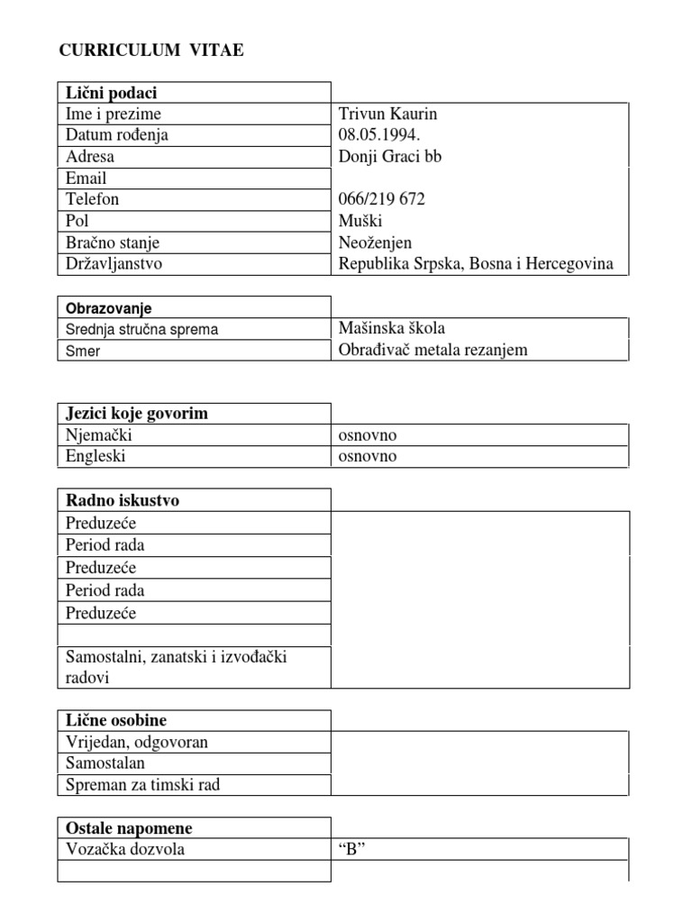 CV Obrazac 4 PDF | PDF