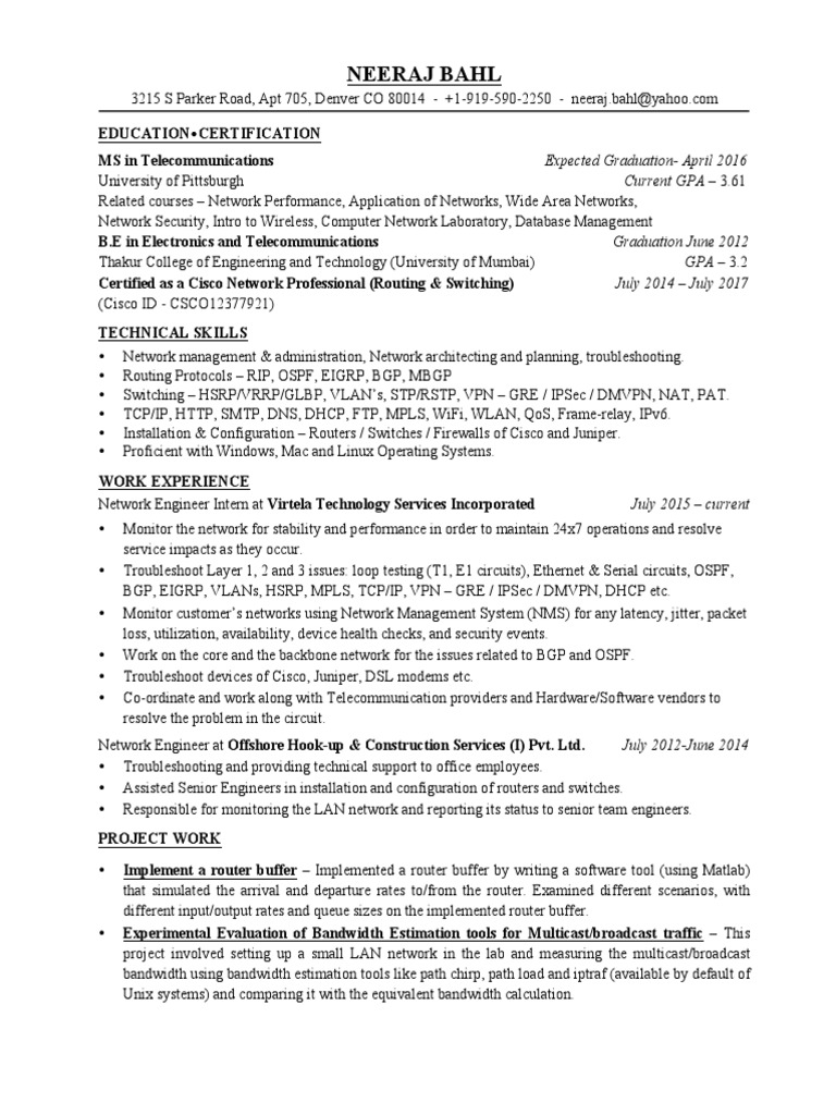 Resume (Virtela) PDF | PDF | Router (Computing) | Computer Network