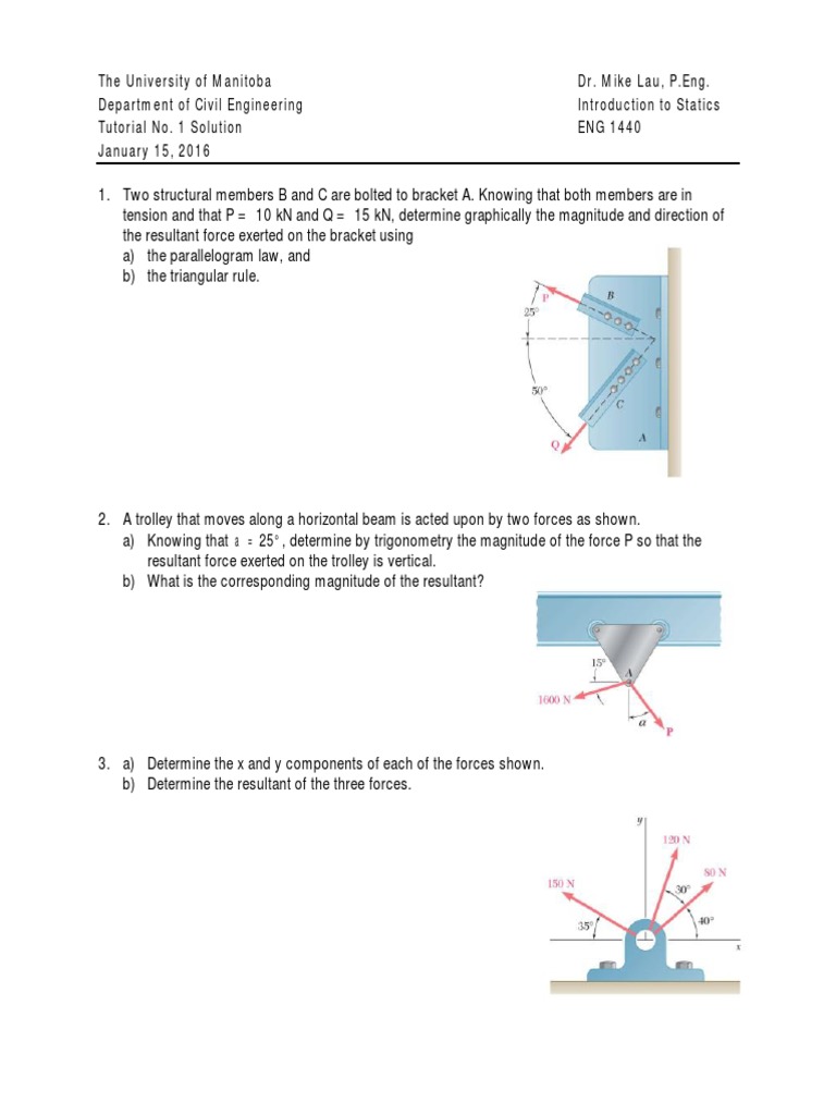 Statics Tutorial 1 Solutions | PDF