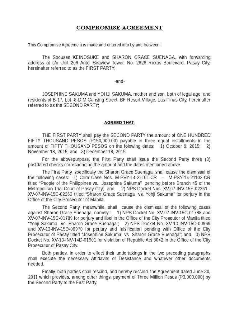 Compromise Agreement Between Parties | PDF | Legal Procedure | Social ...