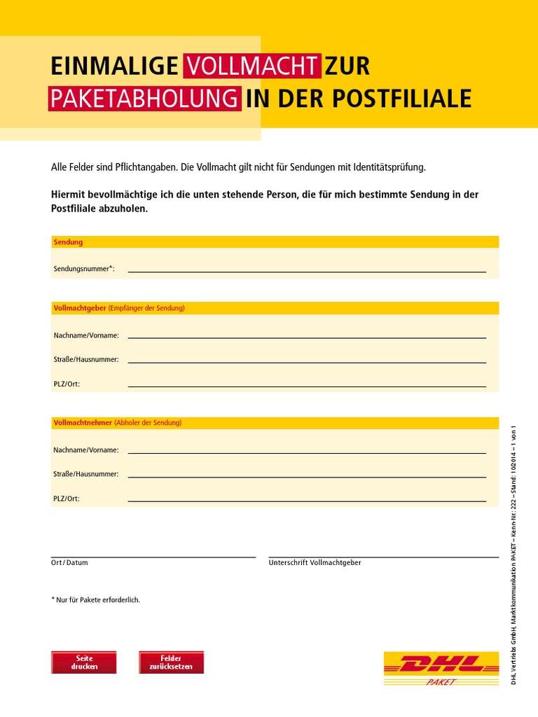 DHL Vollmacht Paketabholung PDF | PDF