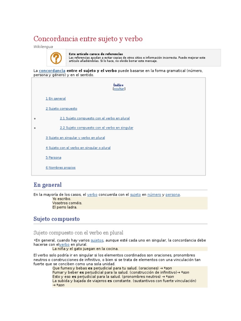 Concordancia entre Sujeto y Verbo | PDF | Numero Gramatical | Plural