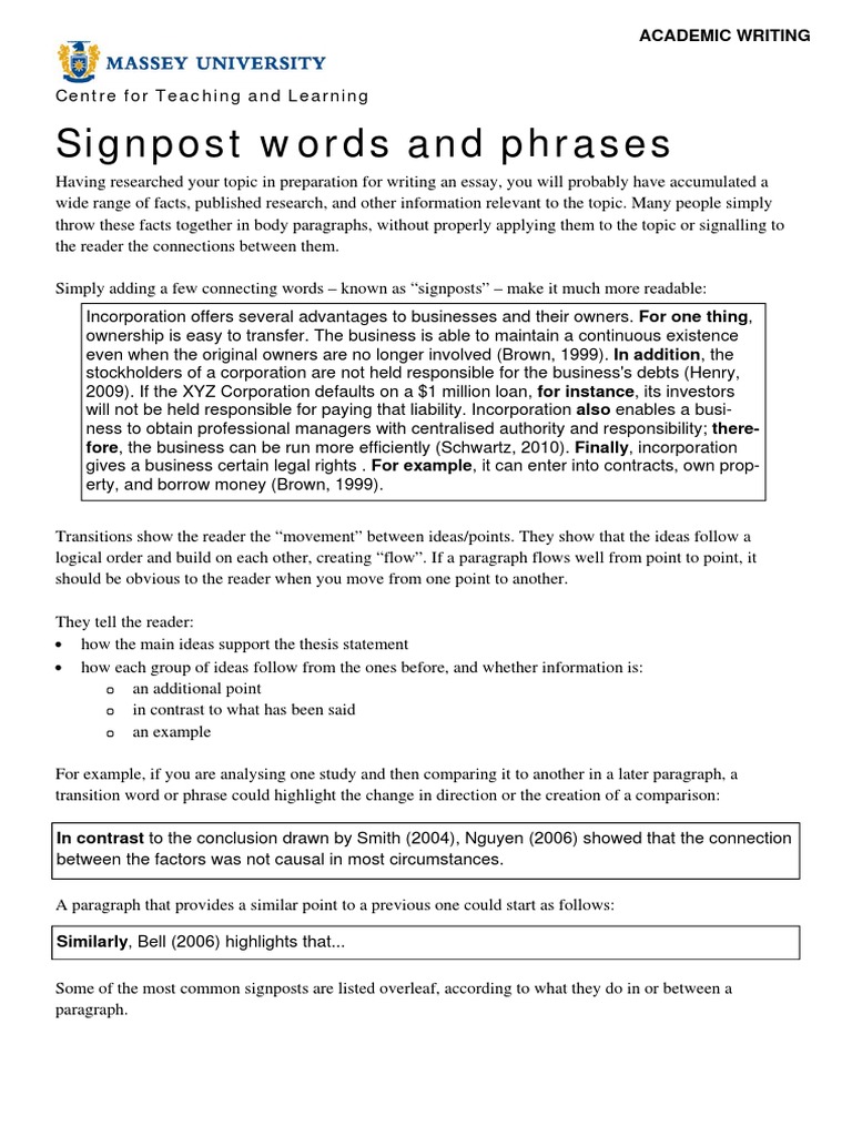 Signpost Words in Academic Writing | PDF | Ellipsis | Ownership