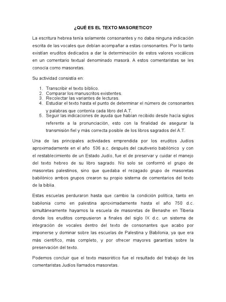 El Texto Masorético y su Preservación | PDF