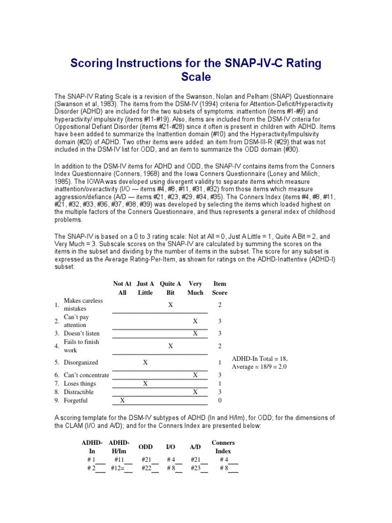 SNAP-IV-C Rating Scale Scoring Guide | PDF | Attention Deficit ...