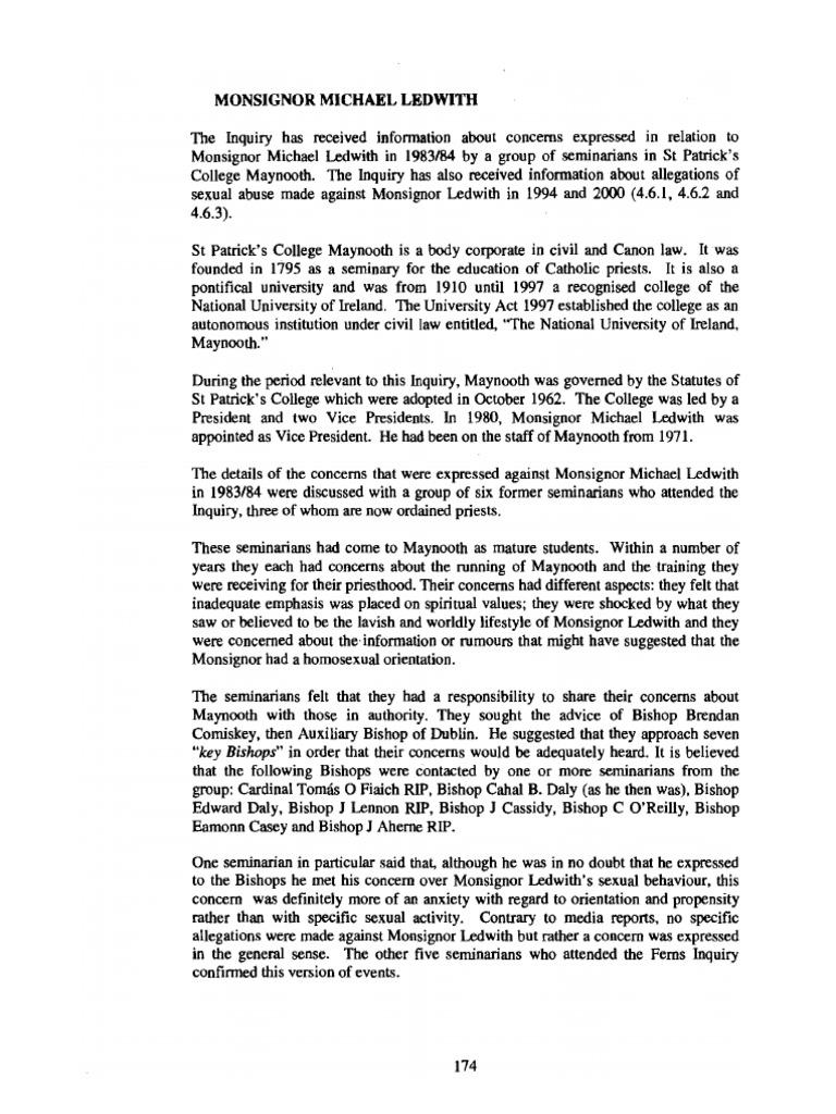 Ferns Report Excerpt - Miceal Ledwith | PDF | Catholic Church | Violence