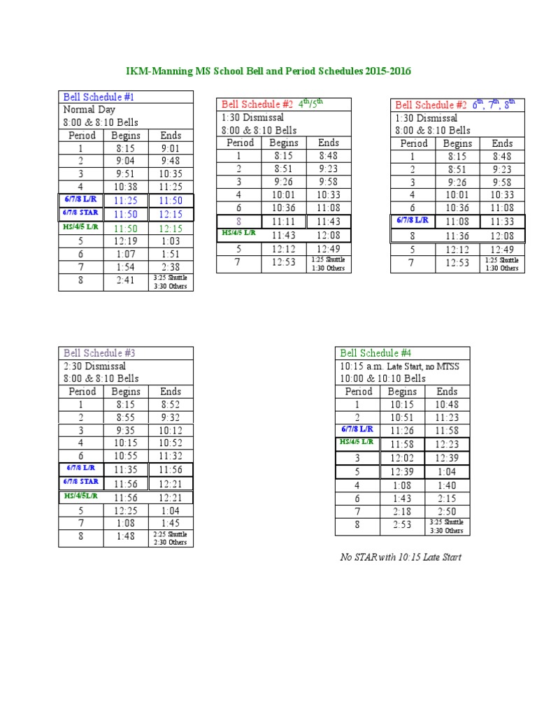 Ms Bell Schedule 2015-16 | PDF