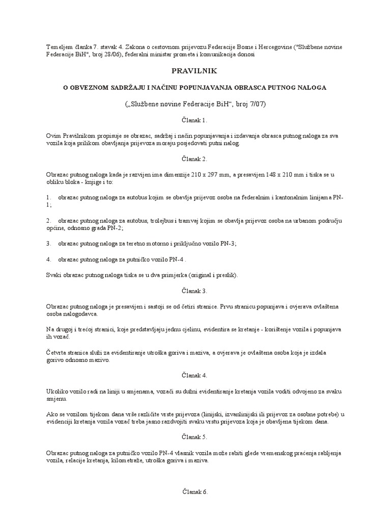 Popunjavanje Putnog Naloga PDF | PDF