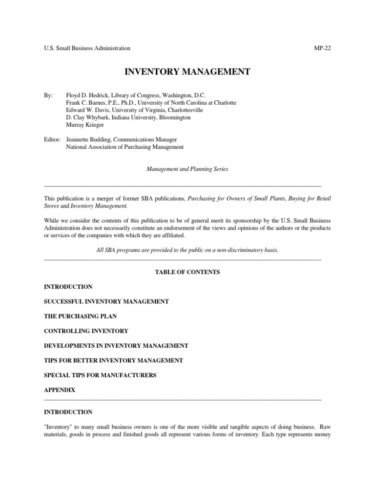 Inventory Management: Management and Planning Series | PDF | Inventory ...