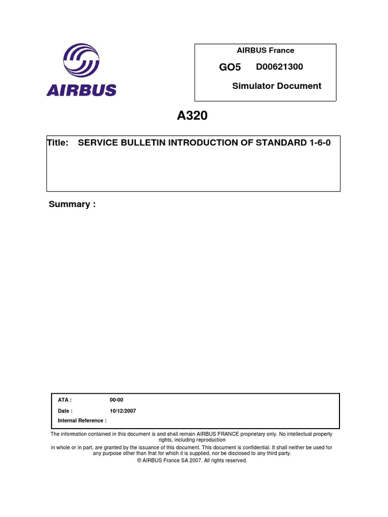 A320 STD 1.6.0 Service Bulletin (D00621300) | PDF | Airbus | Aircraft