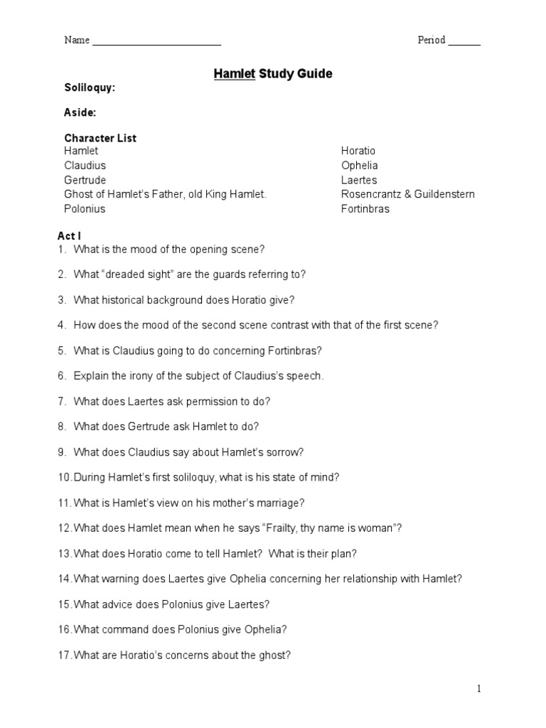 Hamlet Study Guide | PDF | Hamlet | Shakespearean Tragedies