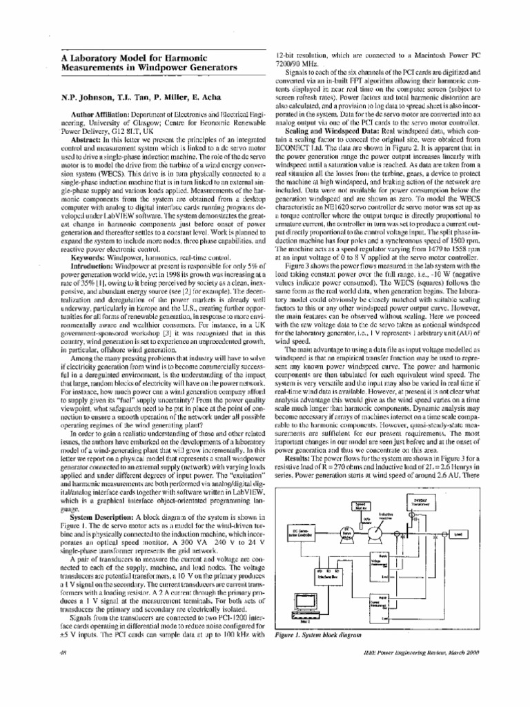 A Laboratory Model For Harmonic Measurements Windpowcr: in Generators ...