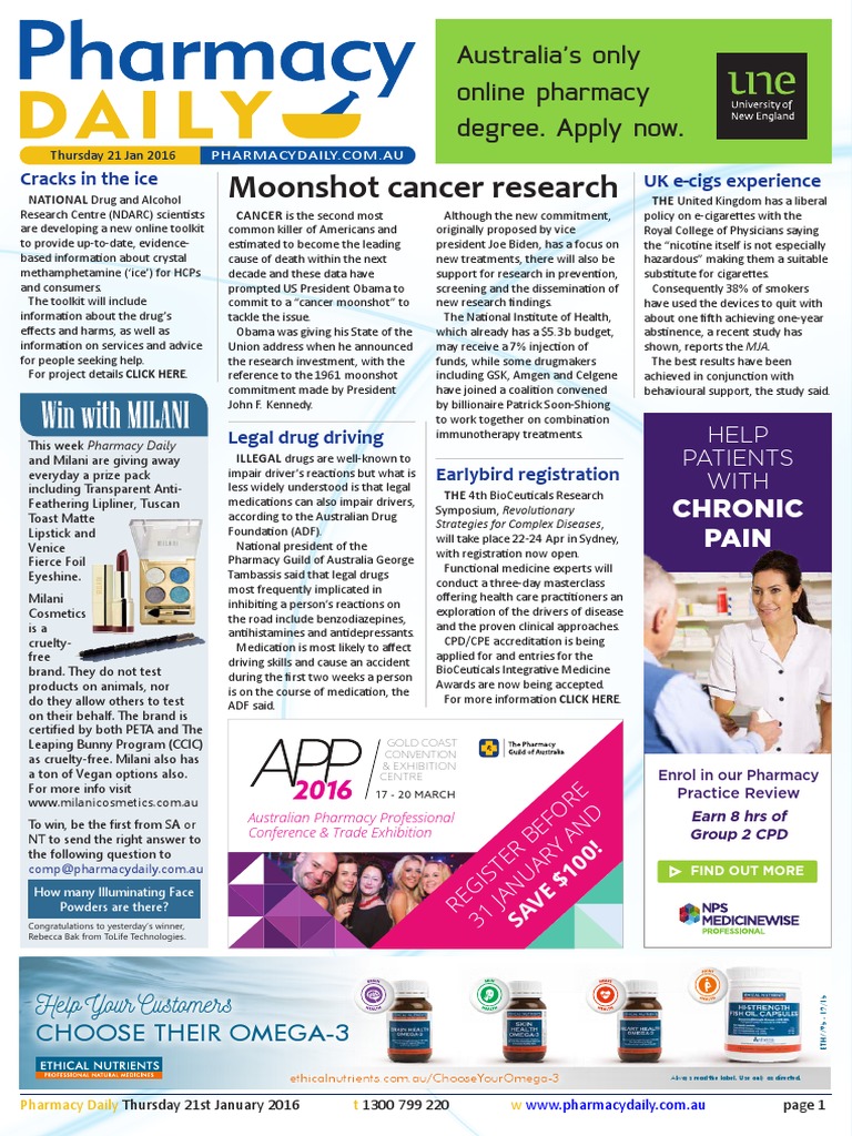 Pharmacy Daily For Thu 21 Jan 2016 - Moonshot Cancer Research, Legal ...