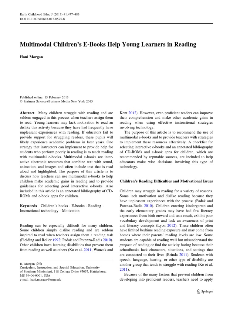Multimodal Children's E-Books Help Young Learners in Reading | PDF ...