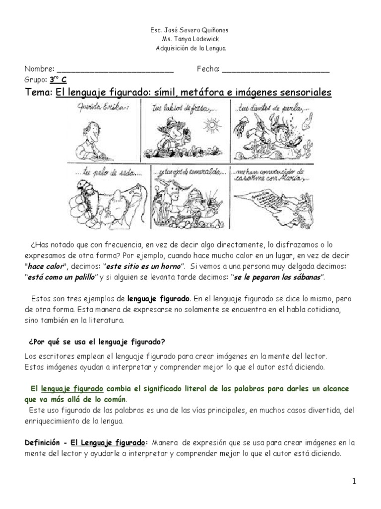 El Lenguaje Figurado - Simil, Metafora e Imagenes Sen | PDF | Metáfora ...