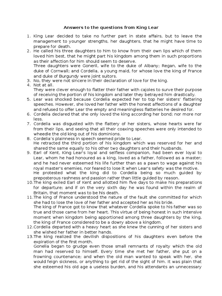 Answers To The Questions From King Lear | PDF | King Lear