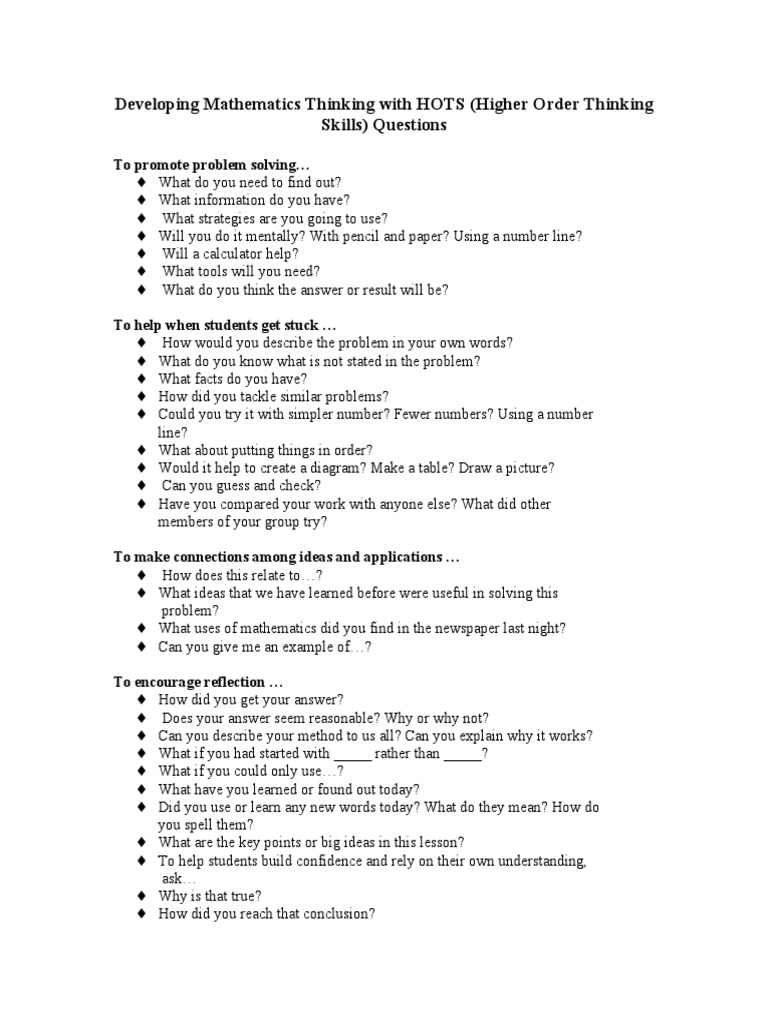 Enhancing Math Skills with HOTS Questions | PDF | Educational ...