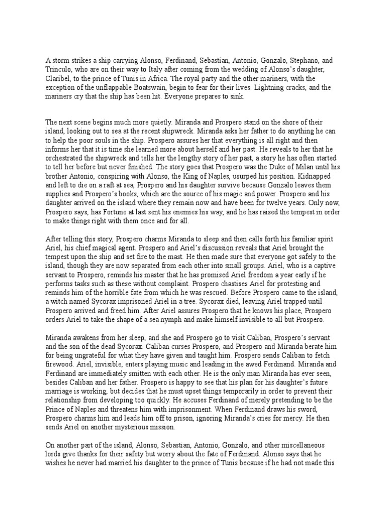 Summary - The Tempest | PDF | The Tempest | Shakespearean Characters