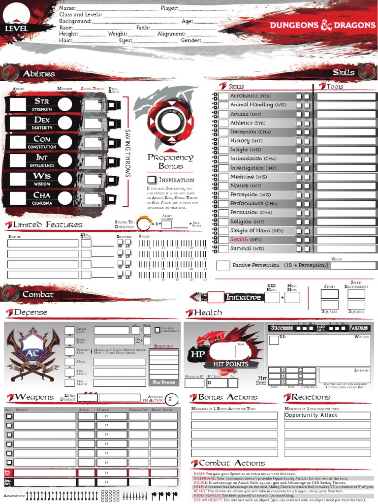 CharacterSheet 5E v1 Editable en | PDF | Tabletop Games | Entertainment