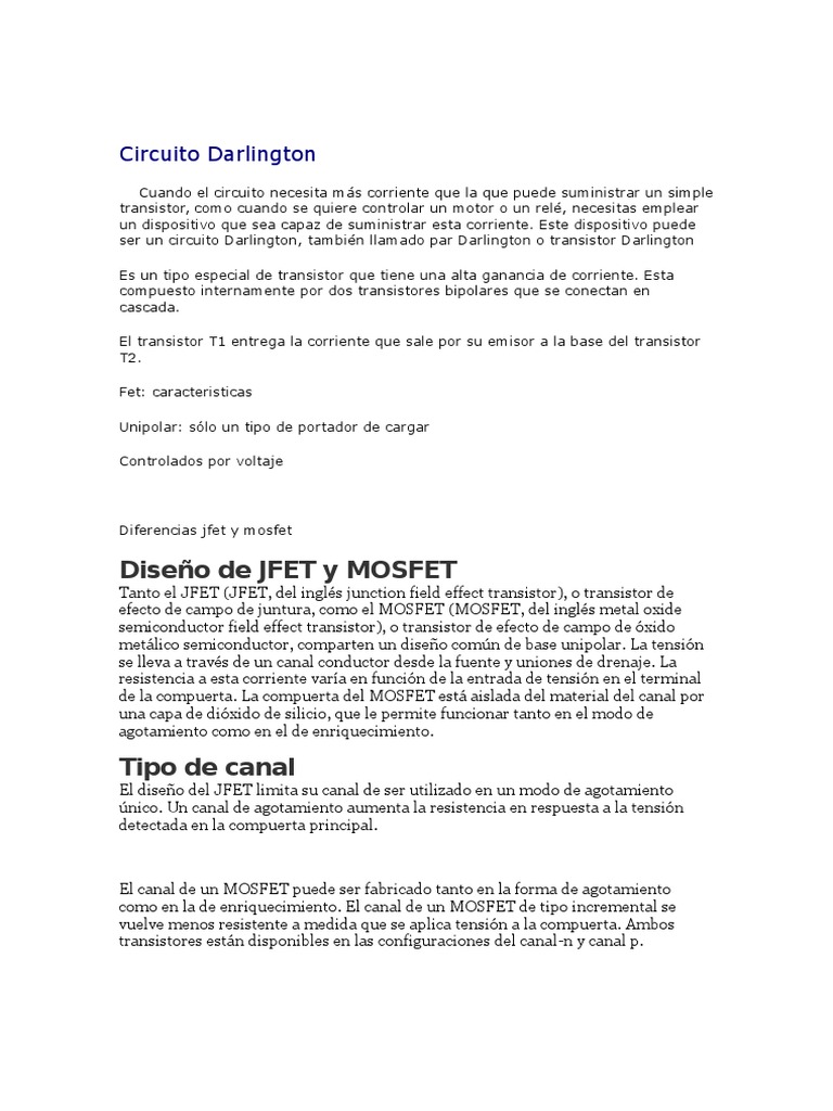Circuitos Darlington y Transistores FET | PDF | Transistor | Mosfet