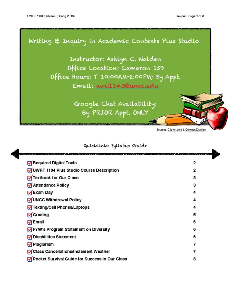 UWRT 1104 Syllabus Spring 2016 | PDF | Career & Growth