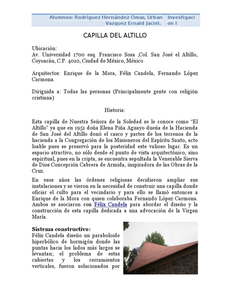 Capilla del Altillo: Historia y Arquitectura | PDF | Religión y creencia