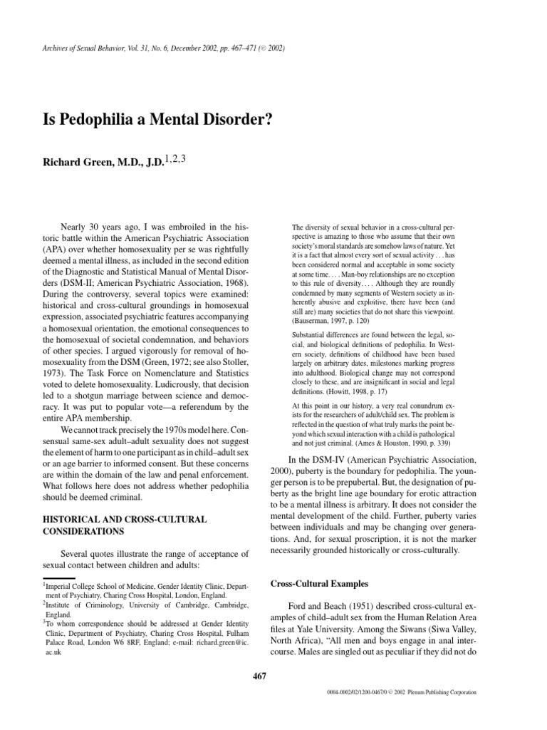 Is Pedophilia A Mental Disorder | PDF | Pedophilia | Diagnostic And ...